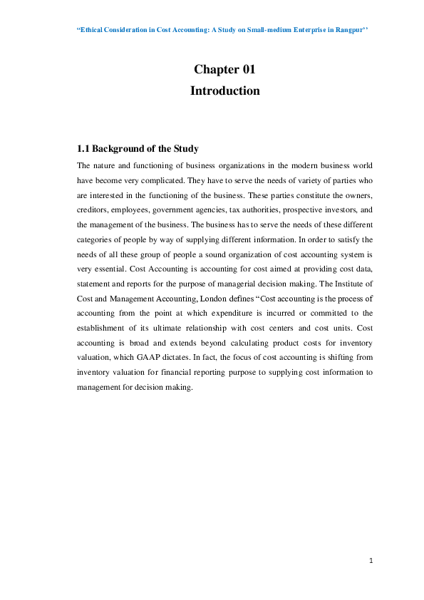 (PDF) "Ethical Consideration in Cost Accounting: A Study on Small-medium Enterprise in Rangpur ...