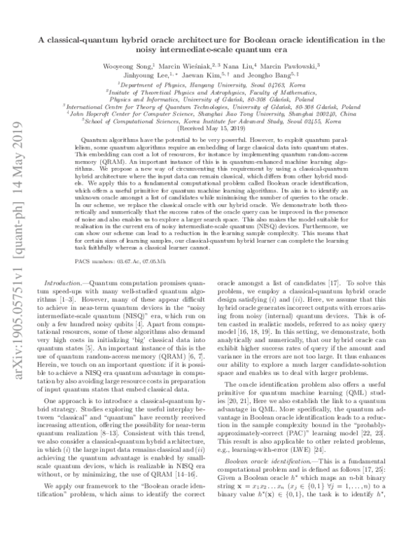 Pdf A Classical Quantum Hybrid Oracle Architecture For Boolean Oracle