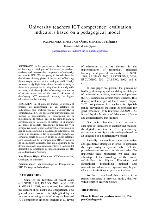 (PDF) University teachers ICT competence: evaluation indicators based ...