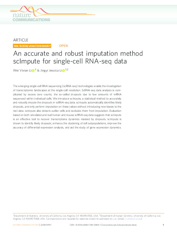 (PDF) scImpute: Robust imputation for scRNA-seq