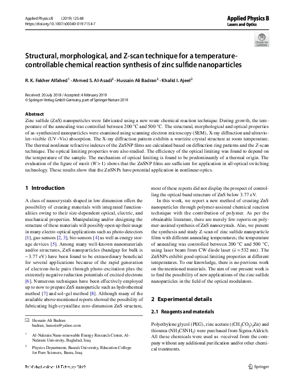 (PDF) Structural, morphological, and Z-scan technique for a temperature ...