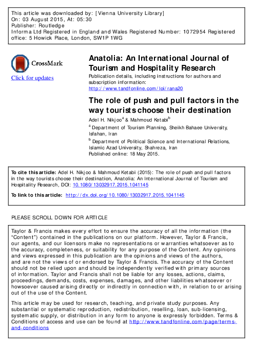 (PDF) The role of push and pull factors in the way tourists choose ...