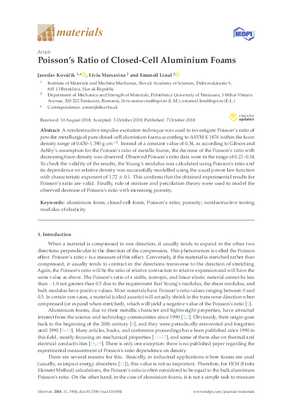 (PDF) Poisson’s Ratio of Closed-Cell Aluminium Foams