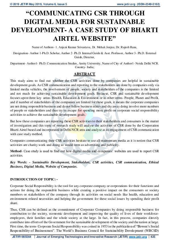 (PDF) Communicating CSR through Digital Media JETIR Journal 14 May