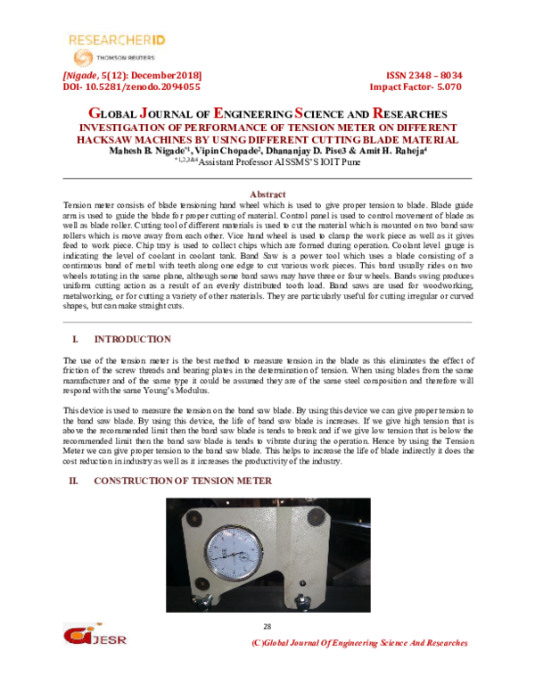 (PDF) INVESTIGATION OF PERFORMANCE OF TENSION METER ON DIFFERENT ...