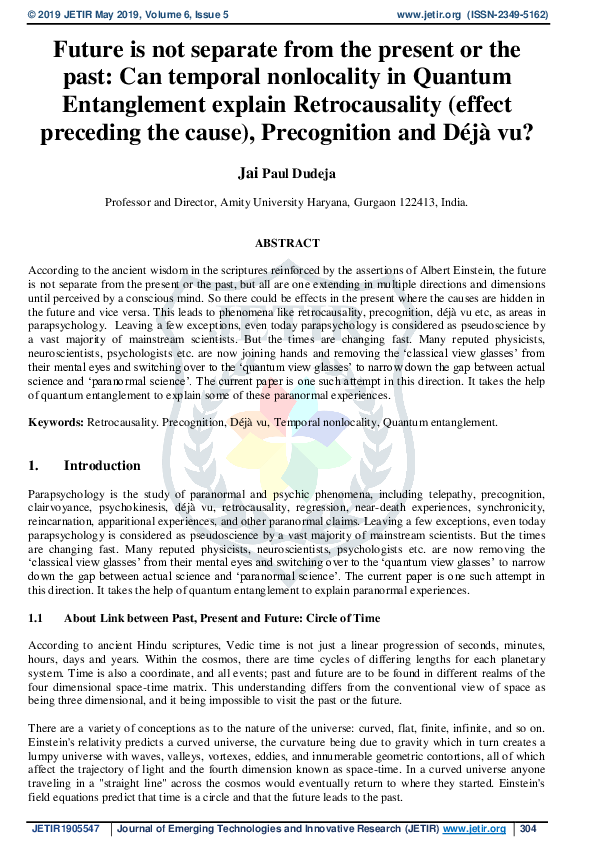 (PDF) Published paper on Retrocausality and Quantum Entanglement by Jai ...