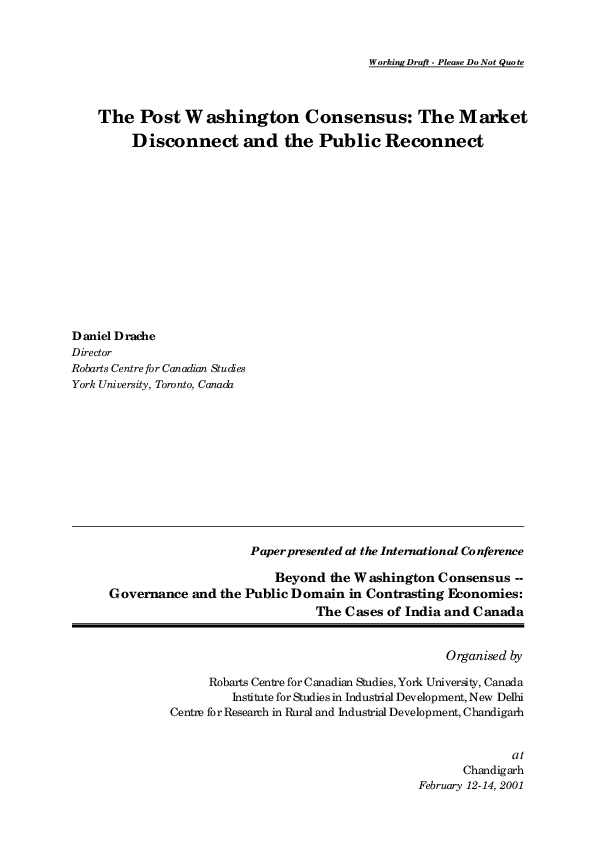 (PDF) The post Washington Consensus: the market disconnect and the ...