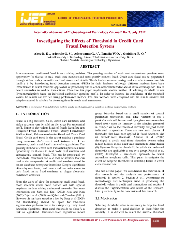 (PDF) Investigating the Effects of Threshold in Credit Card Fraud ...