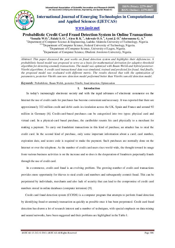 (PDF) Probabilistic Credit Card Fraud Detection System in Online ...