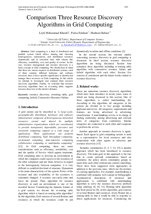 Pdf Comparison Three Resource Discovery Algorithms In Grid Computing
