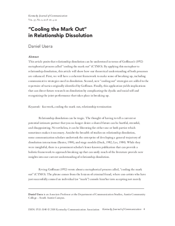 (PDF) "Cooling the mark out" in relationship dissolution