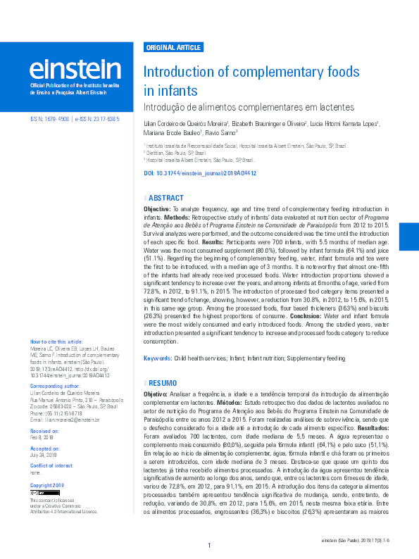 (PDF) Introduction of complementary foods in infants | Journal einstein ...