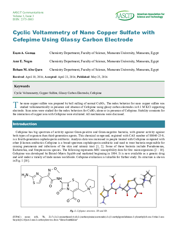 (PDF) Cyclic Voltammetry of Nano Copper Sulfate with Cefepime Using ...