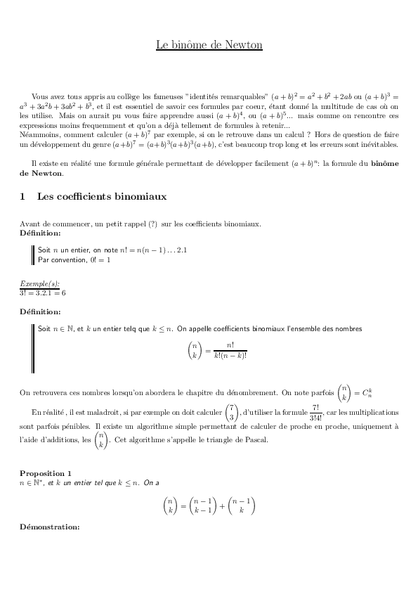 (PDF) Le binôme de Newton