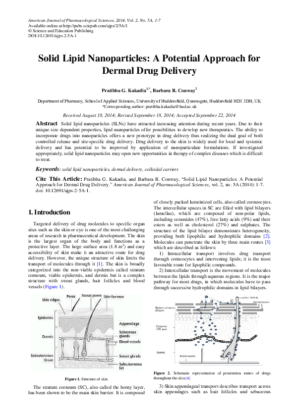(PDF) Solid Lipid Nanoparticles: A Potential Approach for Dermal Drug ...