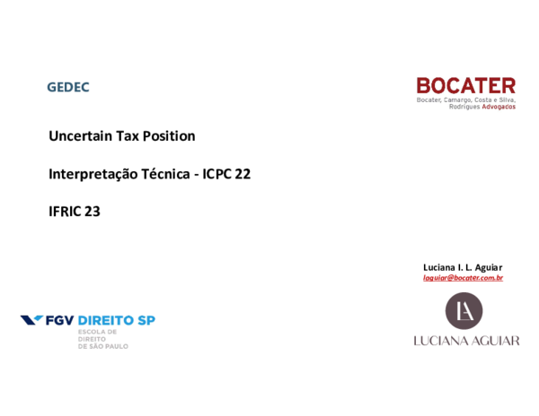 (PDF) Uncertain Tax Position Interpretação Técnica -ICPC 22 IFRIC 23