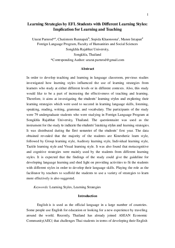 (PDF) Learning Strategies by EFL Students with Different Learning ...