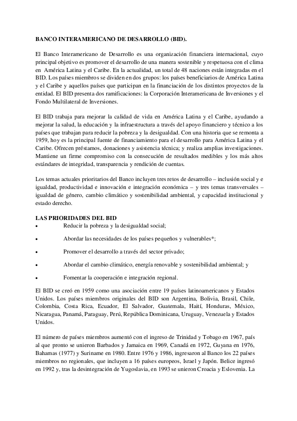 (DOC) BANCO INTERAMERICANO DE DESARROLLO (BID
