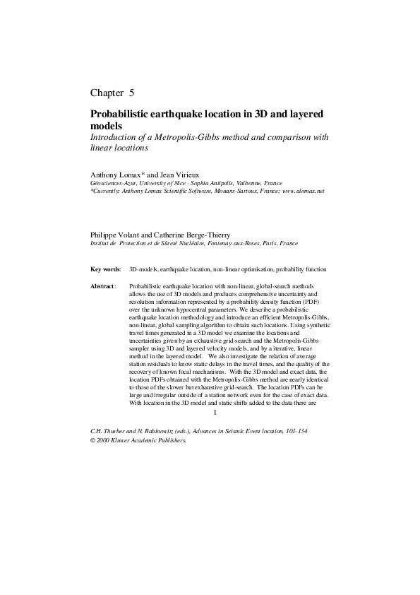 (PDF) Probabilistic earthquake location in 3D and layered models