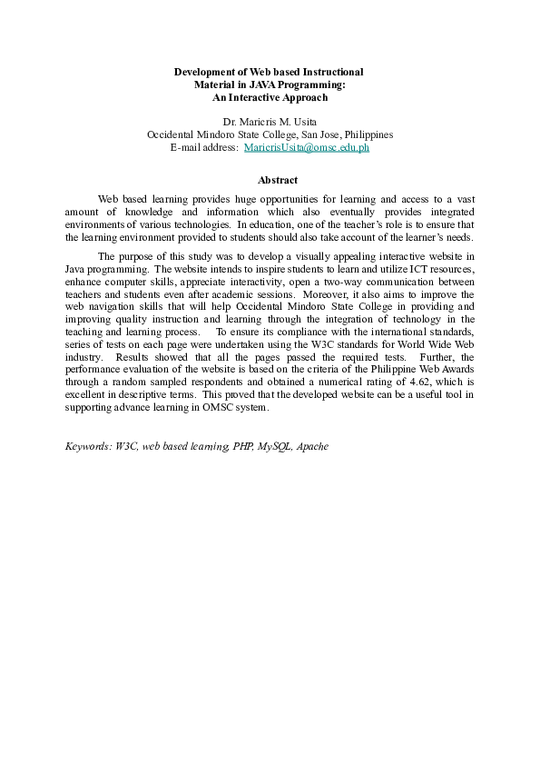(DOC) Development of Web based Instructional Material in JAVA Programming: An Interactive Approach