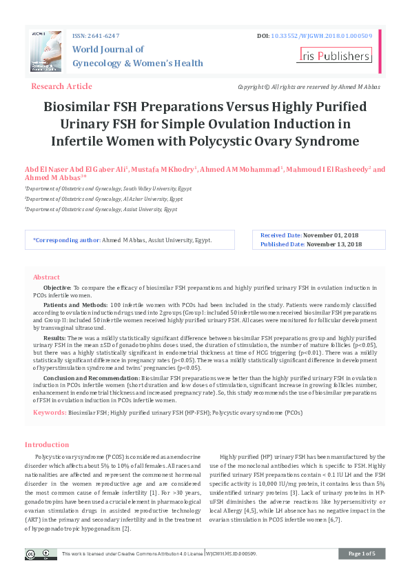 (PDF) Biosimilar FSH Preparations Versus Highly Purified Urinary FSH ...
