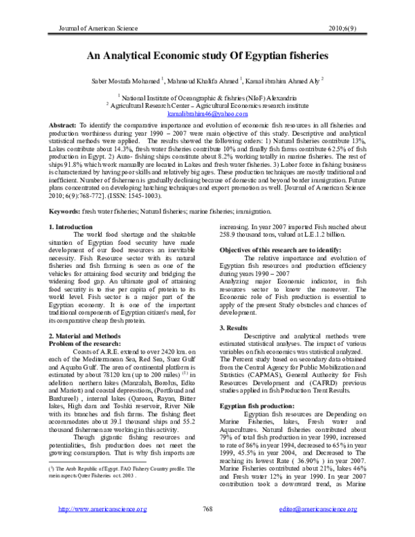 (PDF) An Analytical Economic study Of Egyptian fisheries
