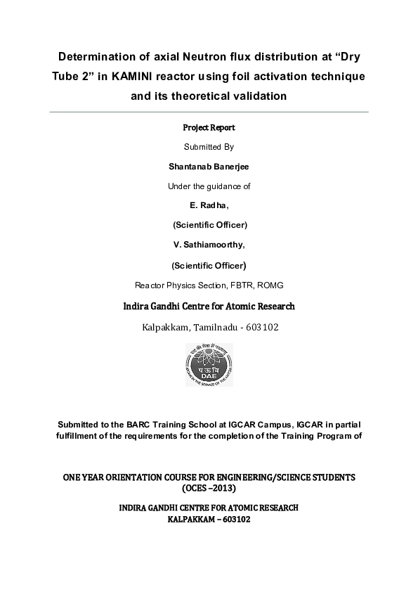 (PDF) Determination of axial Neutron flux distribution at “Dry Tube 2 ...
