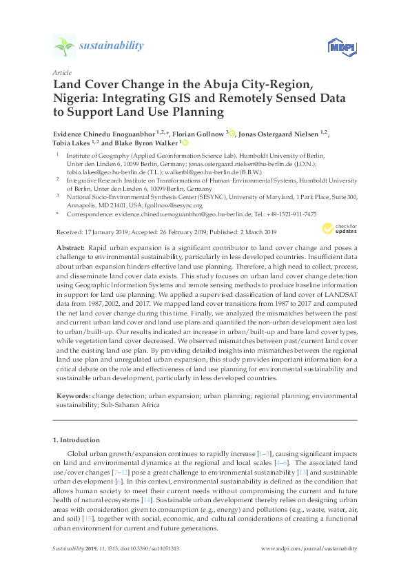 (PDF) Land Cover Change in the Abuja City-Region, Nigeria: Integrating ...