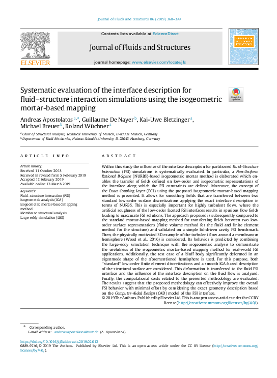 (PDF) Systematic evaluation of the interface description for fluid-structure interaction ...