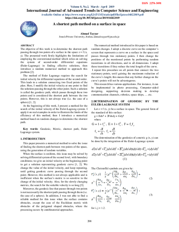 (PDF) A shortest path method on a surface in space