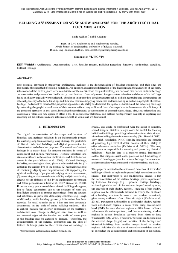 BUILDING ASSESSMENT USING SHADOW ANALYSIS FOR THE ARCHITECTURAL ...