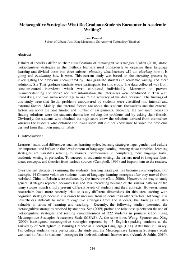 (PDF) Metacognitive Strategies: What Do Graduate Students Encounter in ...
