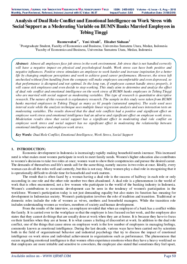 (PDF) Analysis of Dual Role Conflict and Emotional Intelligence on Work ...