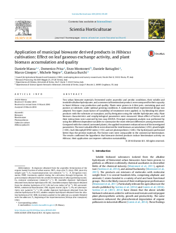 (PDF) Impact of Biowaste Products on Hibiscus Growth and Quality