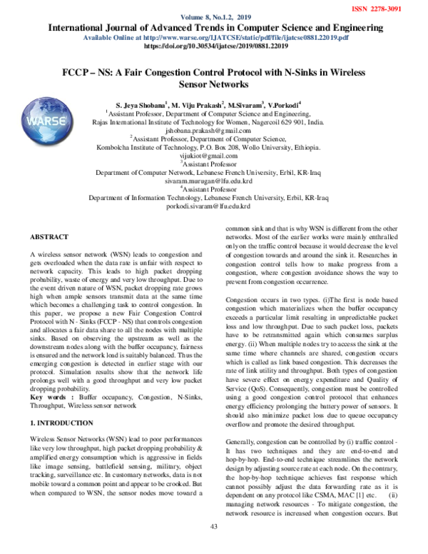 (PDF) FCCP – NS: A Fair Congestion Control Protocol with N-Sinks in Wireless Sensor Networks