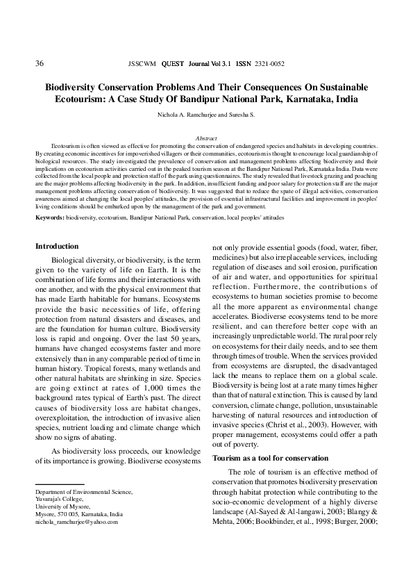 (PDF) Biodiversity Conservation Problems And Their Consequences On ...