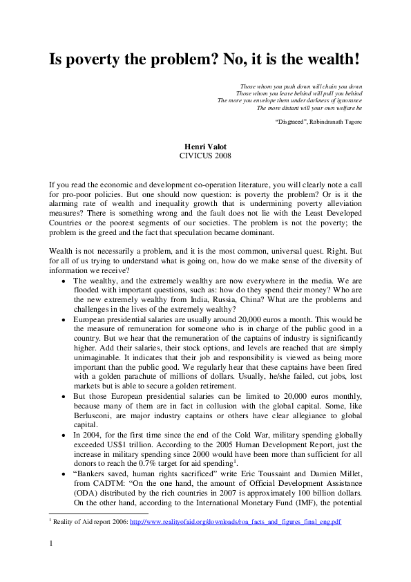 (PDF) Is poverty the problem? No, it is the wealth!