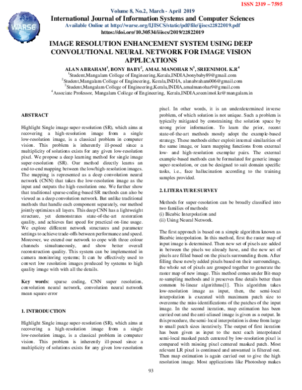 Pdf Image Resolution Enhancement System Using Deep Convolutional Neural Network For Image
