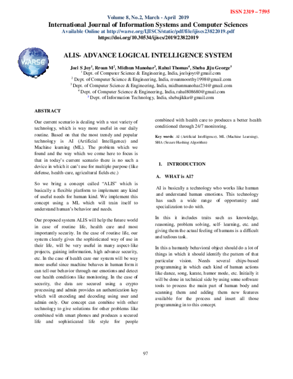 (PDF) ALIS-ADVANCE LOGICAL INTELLIGENCE SYSTEM