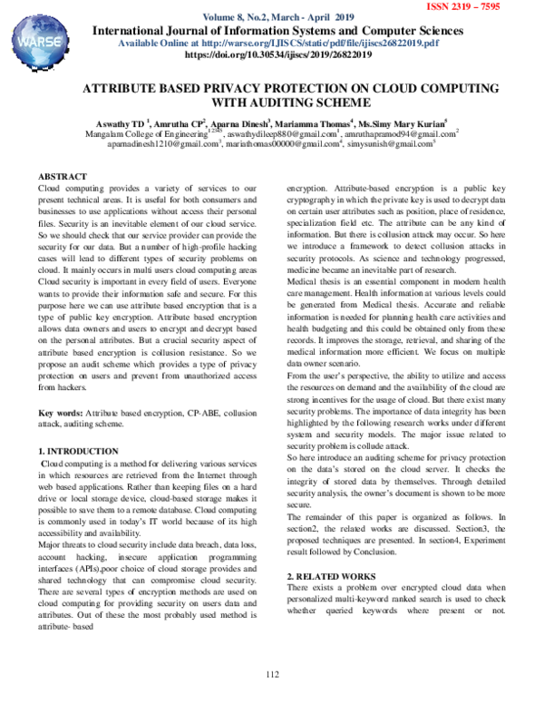 (PDF) ATTRIBUTE BASED PRIVACY PROTECTION ON CLOUD COMPUTING WITH ...