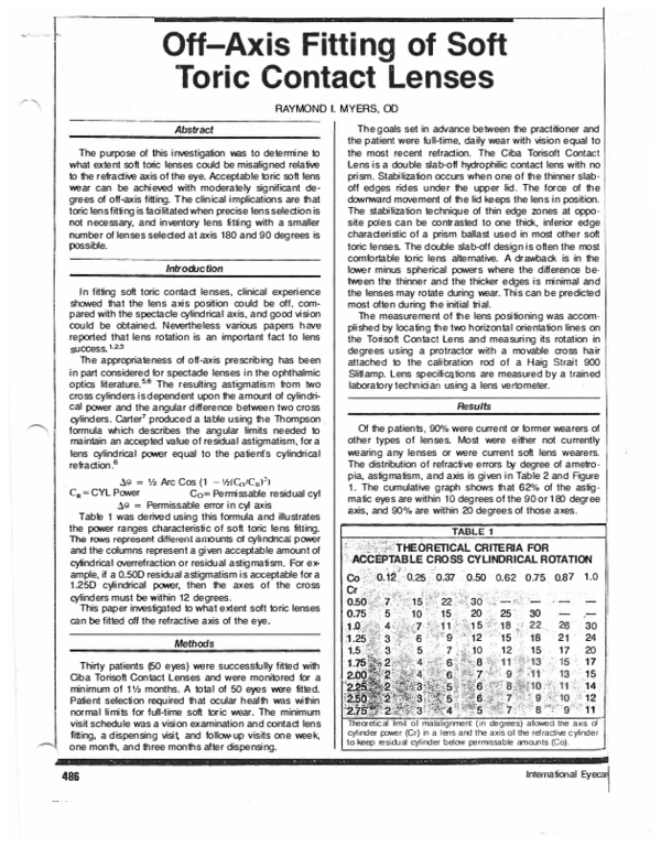(PDF) Off-Axis Fitting of Soft Toric Contact Lenses