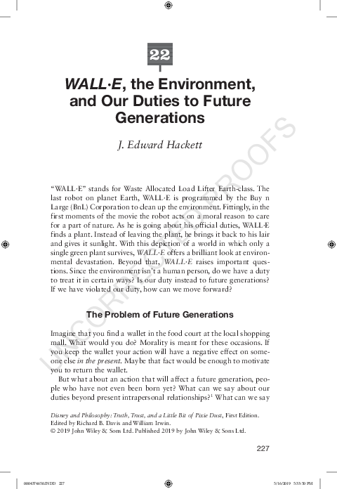 (PDF) Wall-E, the Environment, and Our Duty to Future Generations