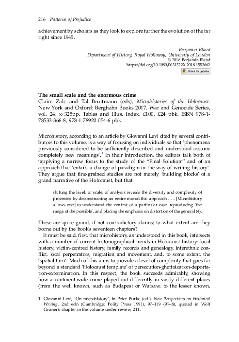 (PDF) Dan Stone, "The Small Scale and the Enormous Crime," review of ...