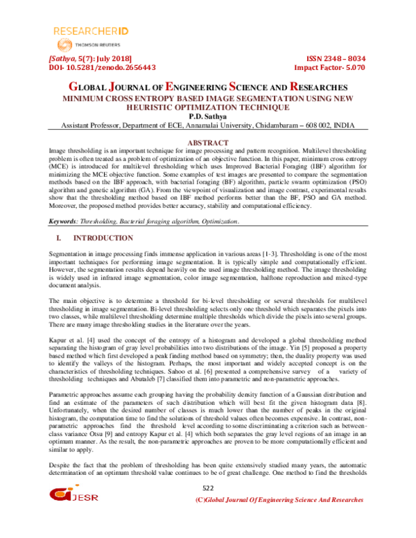 Doc Minimum Cross Entropy Based Image Segmentation Using New