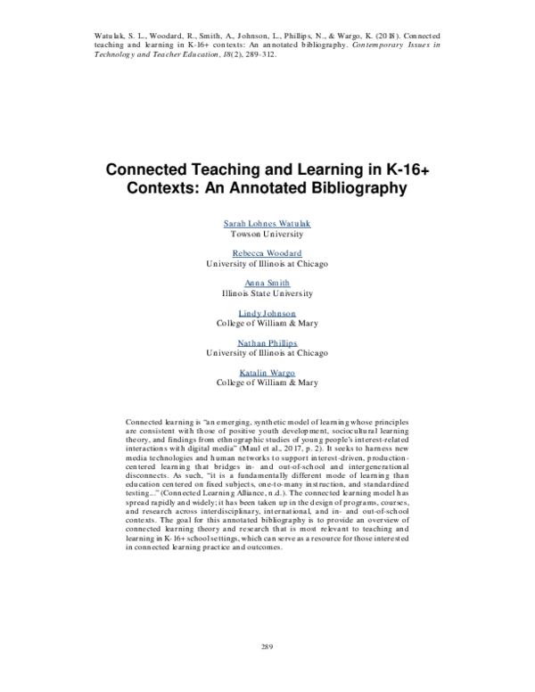 (PDF) Connected teaching and learning in K-16+ contexts: An annotated ...