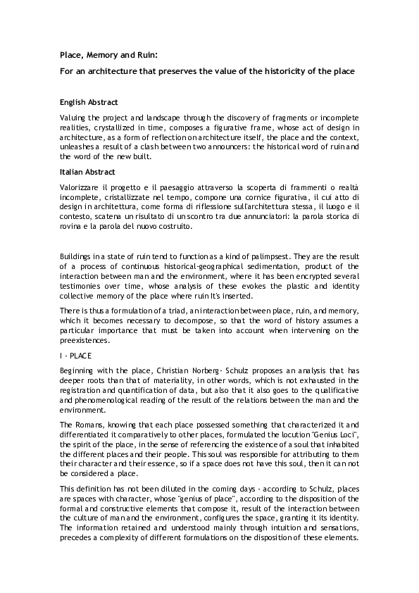 (PDF) Place, Memory and Ruin: for an architecture that preserves the ...