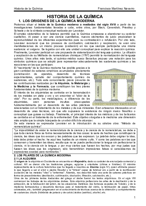 (PDF) Historia de la Química HISTORIA DE LA QUÍMICA 1. LOS ORIGENES DE LA QUÍMICA MODERNA