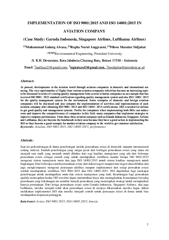 (DOC) IMPLEMENTATION OF ISO 9001:2015 AND ISO 14001:2015 IN AVIATION ...