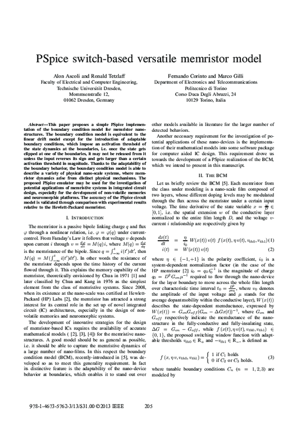 (PDF) PSpice switch-based versatile memristor model