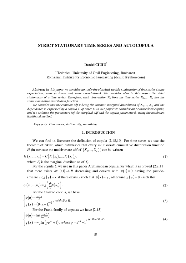 (PDF) STRICT STATIONARY TIME SERIES AND AUTOCOPULA